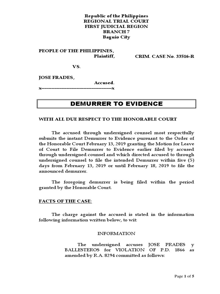 Demurrer To Evidence | PDF | Demurrer | Plea