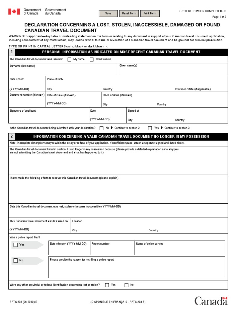 Declaration Concerning A Lost, Stolen, Inaccessible, Damaged or Found ...