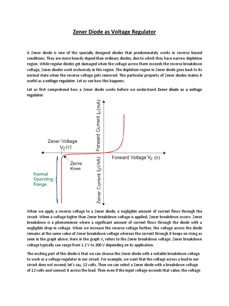 Zener Diode as Voltage Regulator Explained | PDF | Diode | P–N Junction