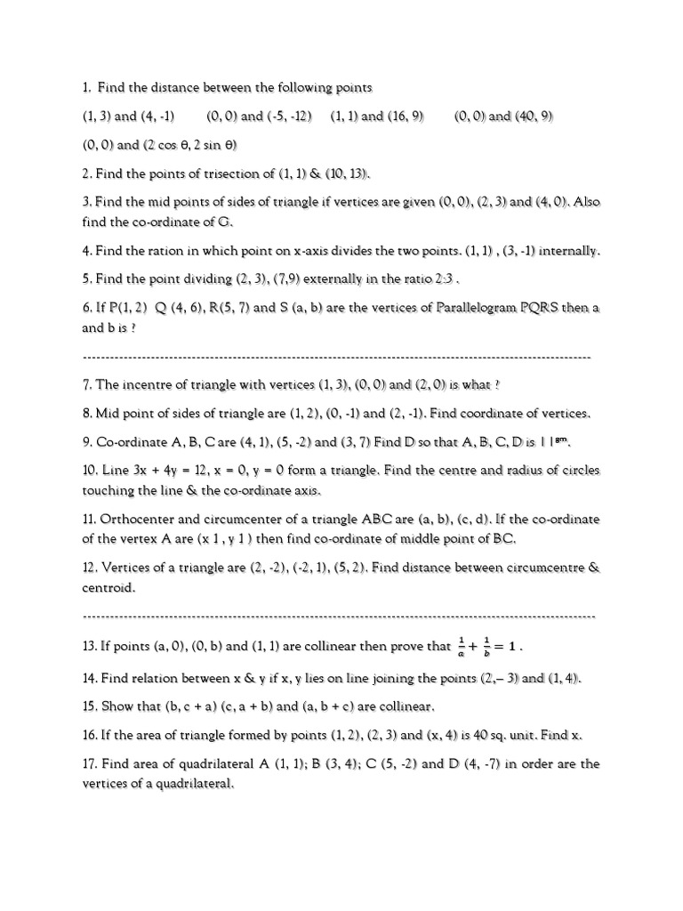 Straight Line Question To Be Solved in Class | PDF | Line (Geometry ...