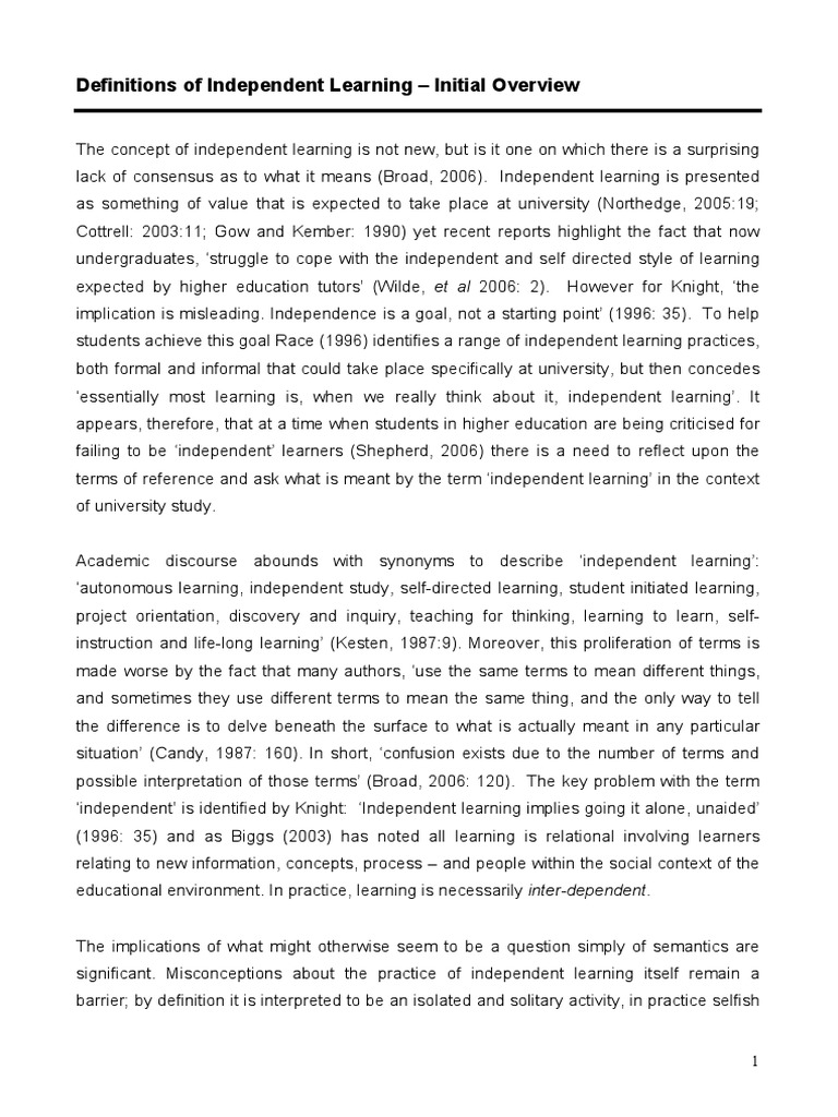 Definitions of Independent Learning - Initial Overview | PDF | Adult ...