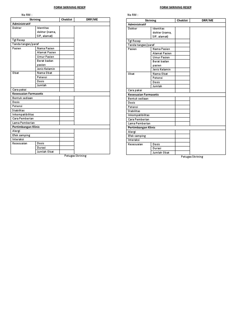 Form Skrining Resep Rs Mitra | PDF