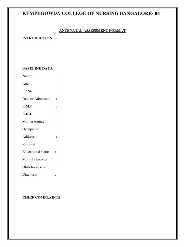 Antenatal Assessment Format | PDF | Pregnancy | Obstetrics