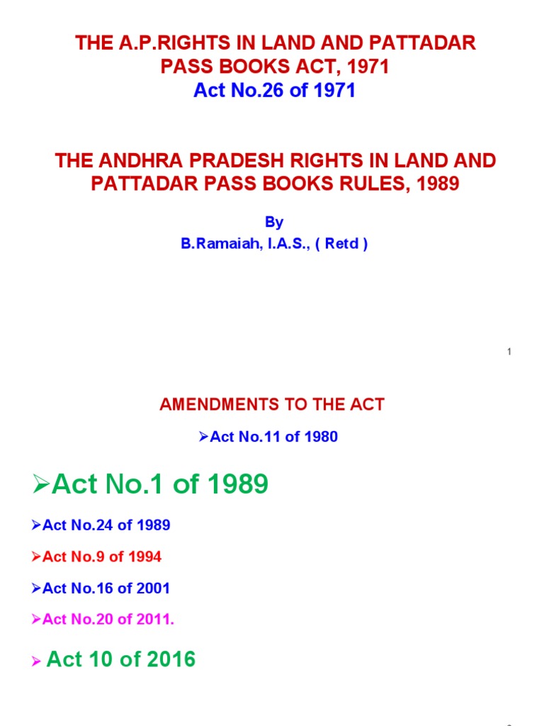 A.P. Pattadar Passbook Rules Overview | PDF | Deed | Receipt