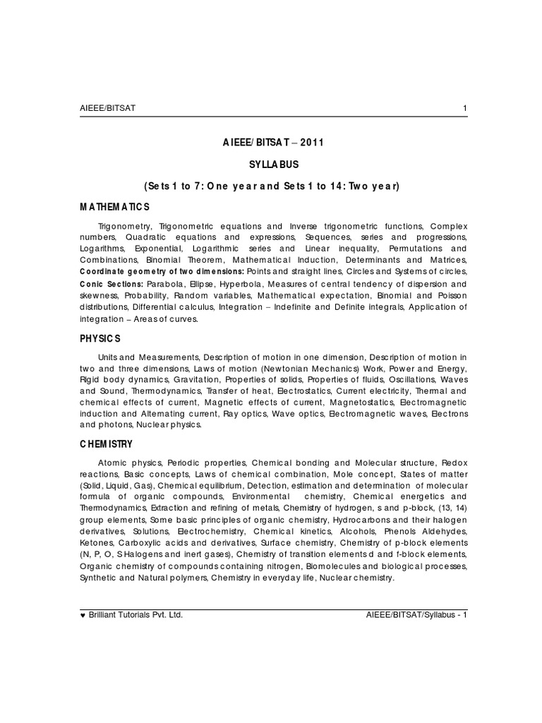 AIEEE2011 PET3 Syllabus PDF | PDF | Chemistry | Integral