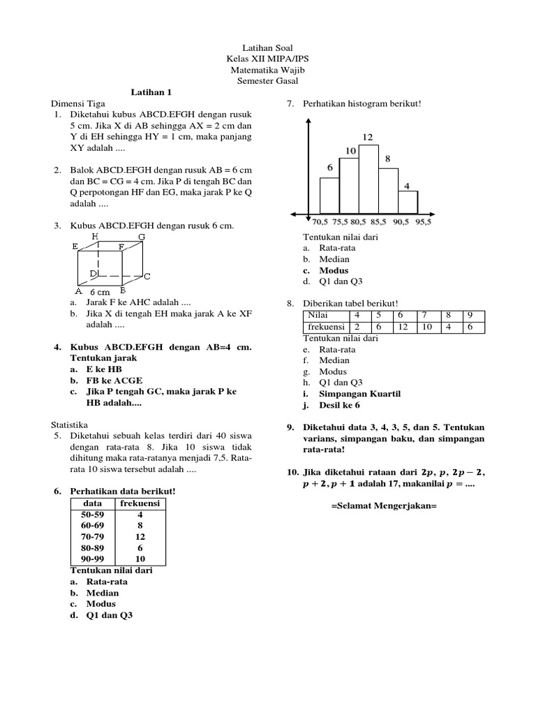 Latihan Soal MTK W Kelas XII Gasal | PDF