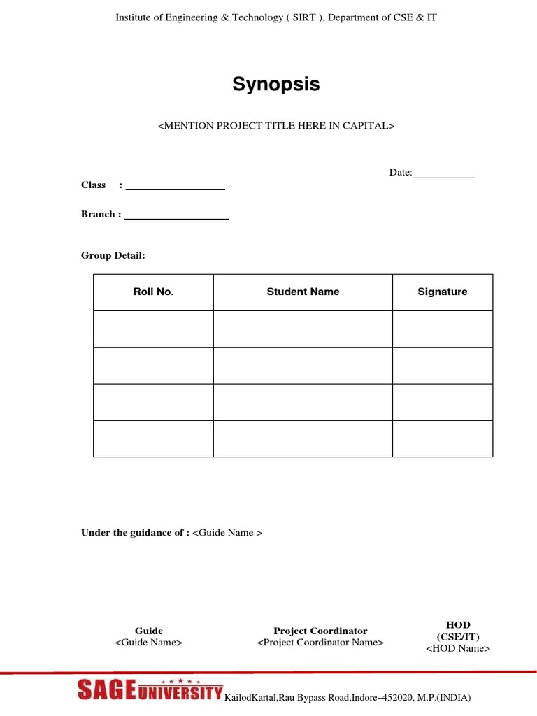 Project Synopsis Format | PDF | Conceptual Model | Areas Of Computer ...