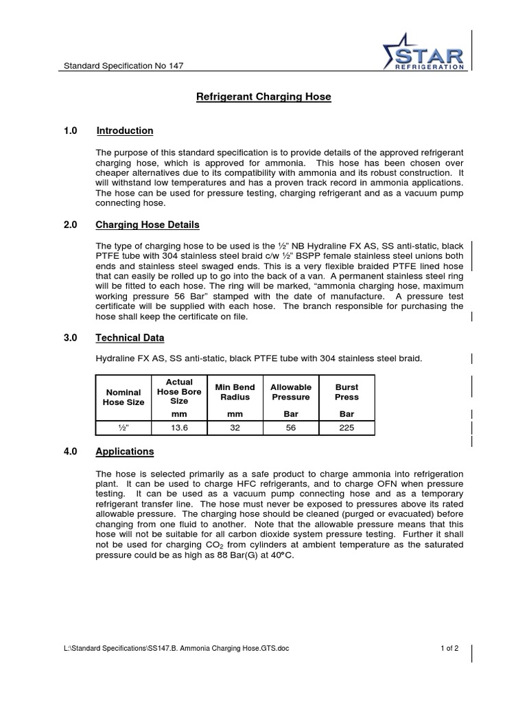 Refri Star - Ammonia NH3 R717 Charging-Hose | PDF | Hose | Stainless Steel