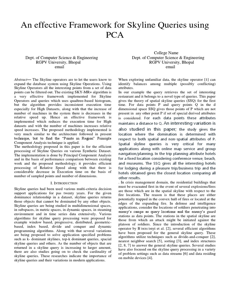 An Effective Framework For Skyline Queries Using PCA | PDF | Principal Component Analysis | Map ...