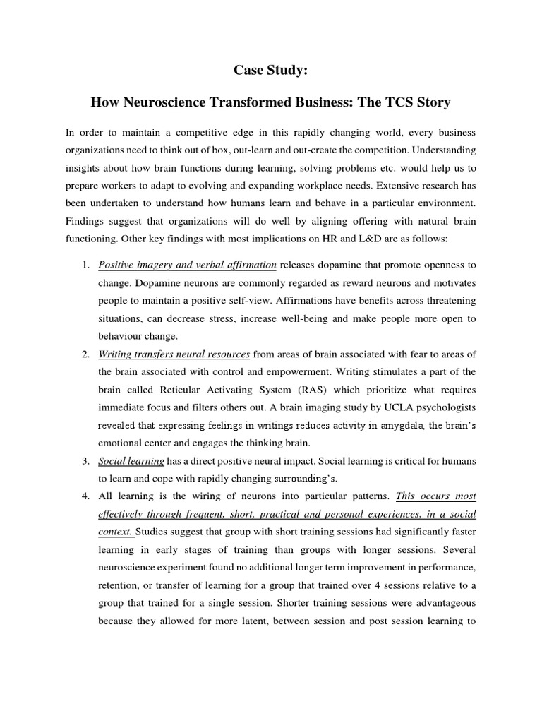 Case Study: How Neuroscience Transformed Business: The TCS Story | PDF ...