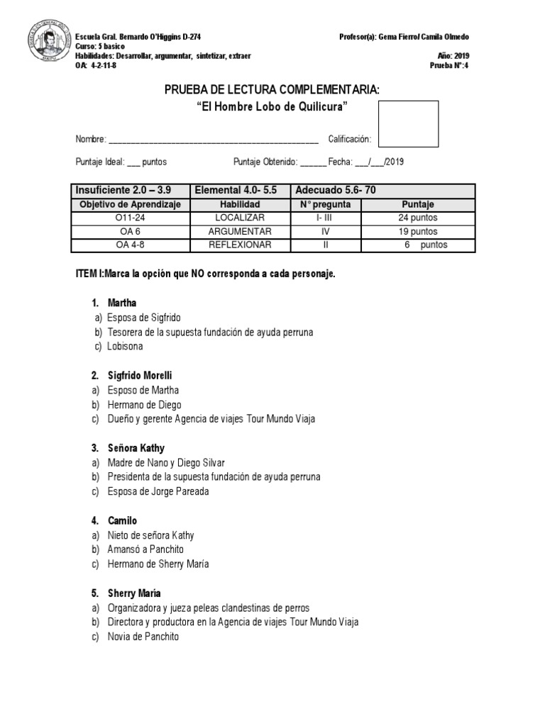 control lectura El Hombre Lobo de Quilicura | Lobos | Canis lupus ...
