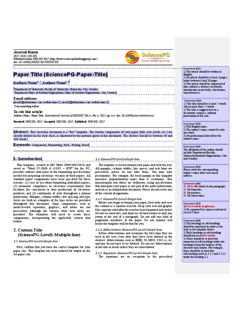 SciencePublishingGroup Manuscript Template PDF | PDF | Citation | Writing