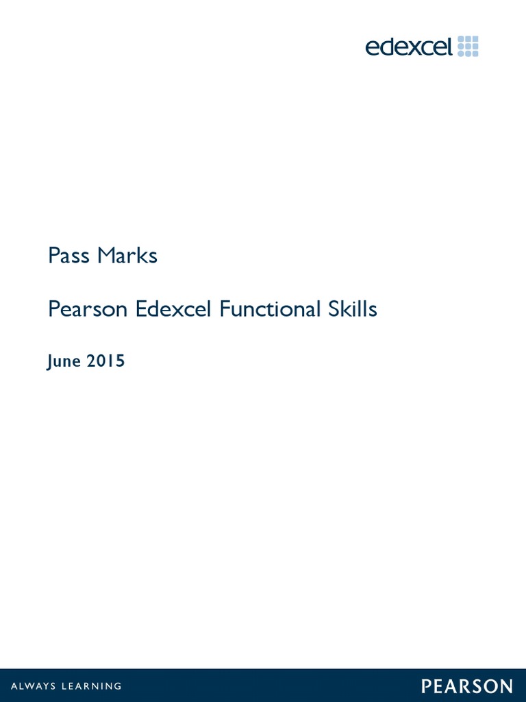 Pass Marks Pearson Edexcel Functional Skills: June 2015 | Test ...