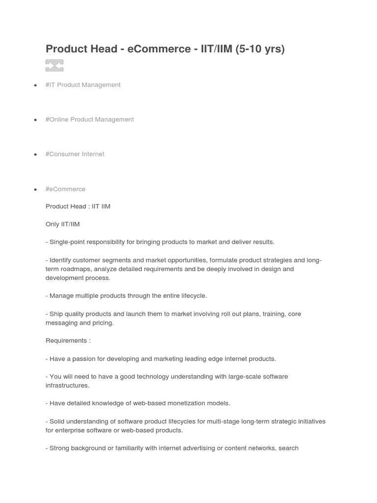 JD - Product Head, Ecommerce | PDF | Art | Computers