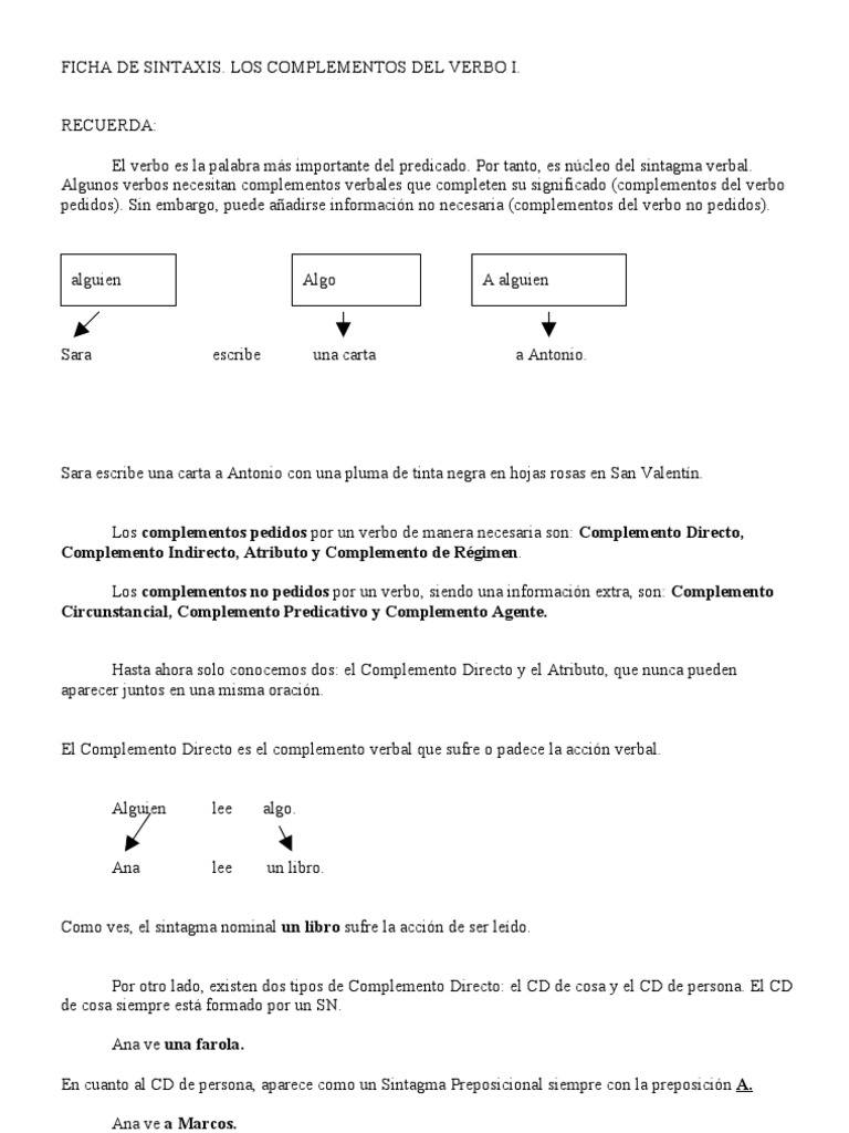 Ficha de Sintaxis | PDF | Verbo | Objeto (gramática)