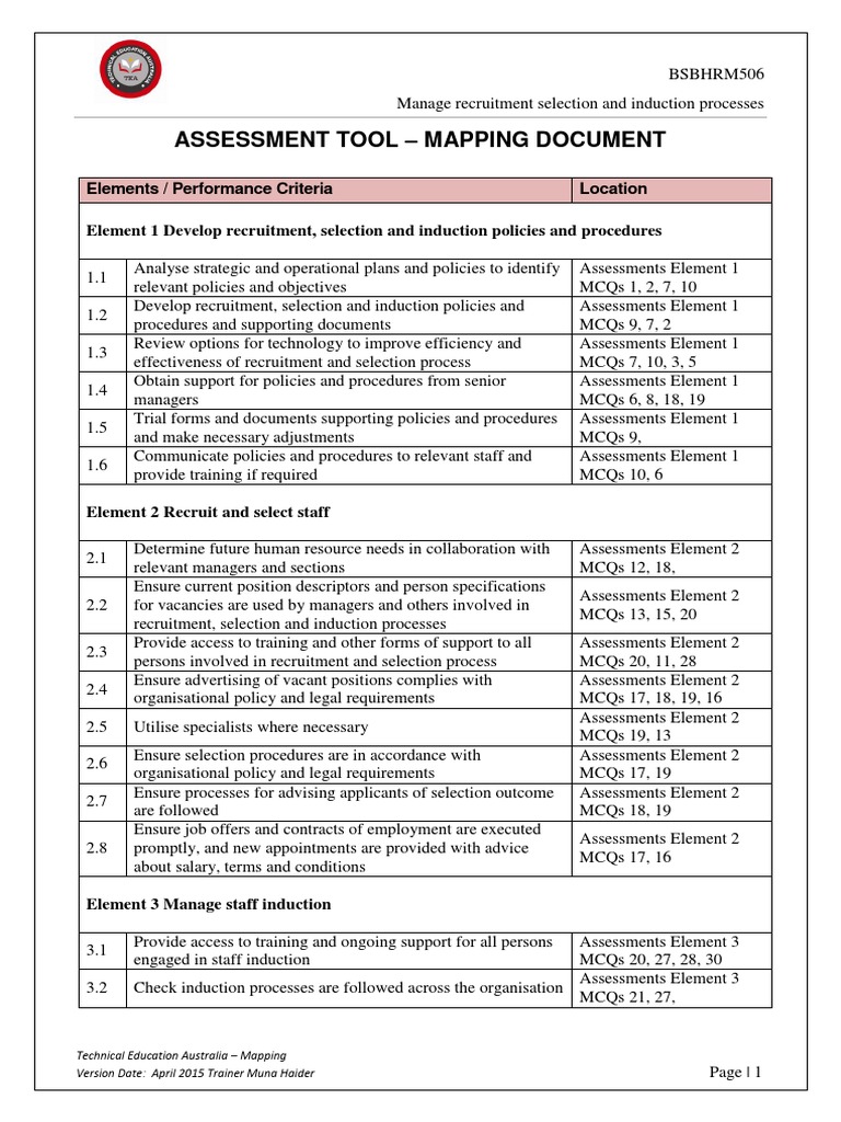Assessment Tool - Mapping Document | Download Free PDF | Recruitment ...