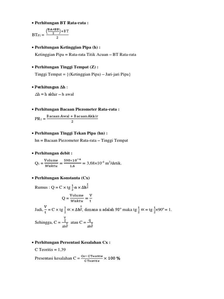 Rumus Head Loss Bernoulli | PDF
