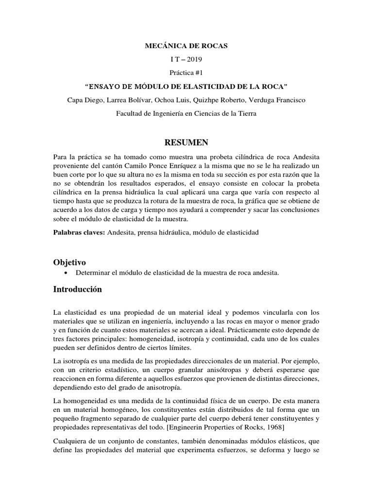 Mecánica de Rocas | PDF | Elasticidad (Física) | El módulo de Young