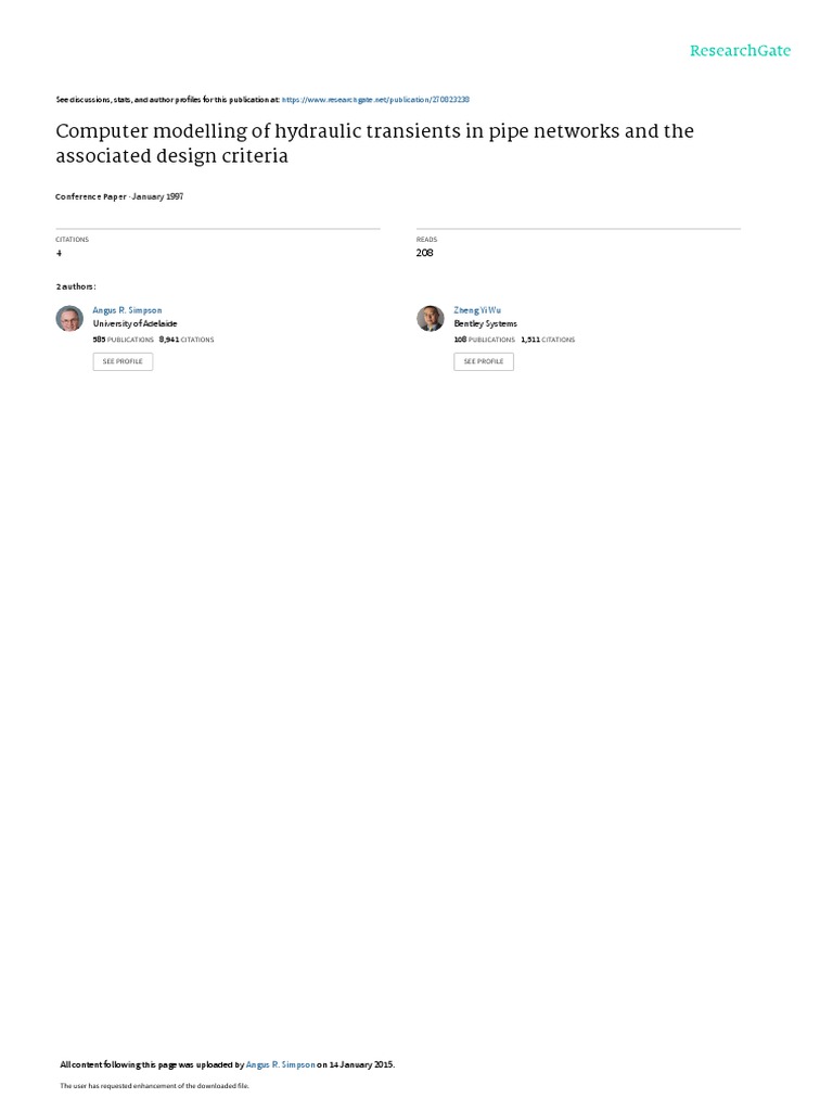 Computer Modelling of Hydraulic Transients in Pipe Networks | PDF | Fluid Dynamics | Equations