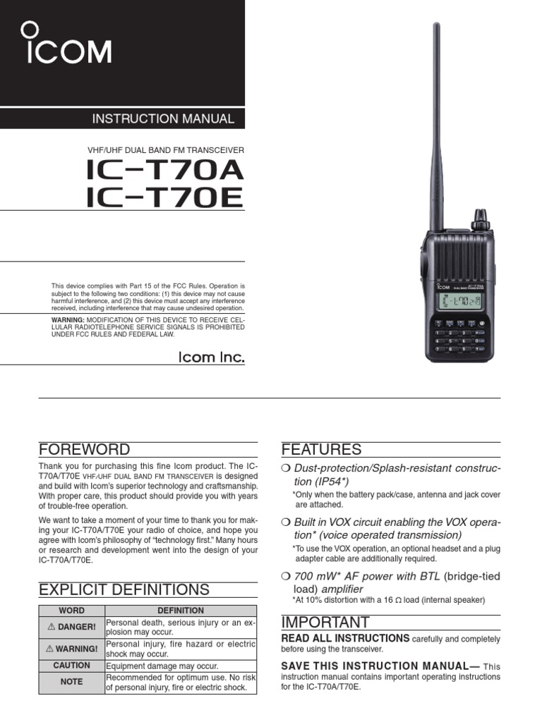 Amateur - IC-T70A Instruction Manual PDF | PDF | Radio ...