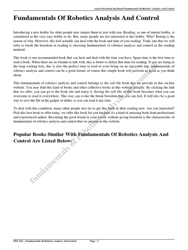 Fundamentals of Robotics Analysis and Control | PDF | Computing