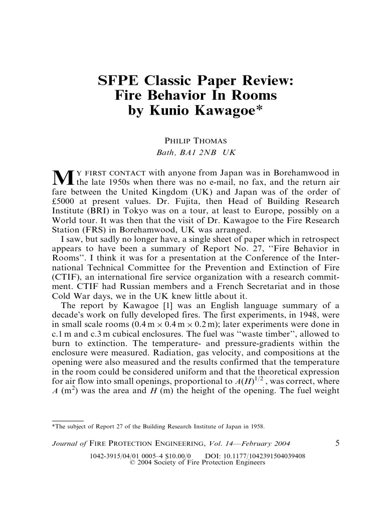 Fire Behavior in Rooms by Kunio Kawagoe | PDF | Fires | Temperature