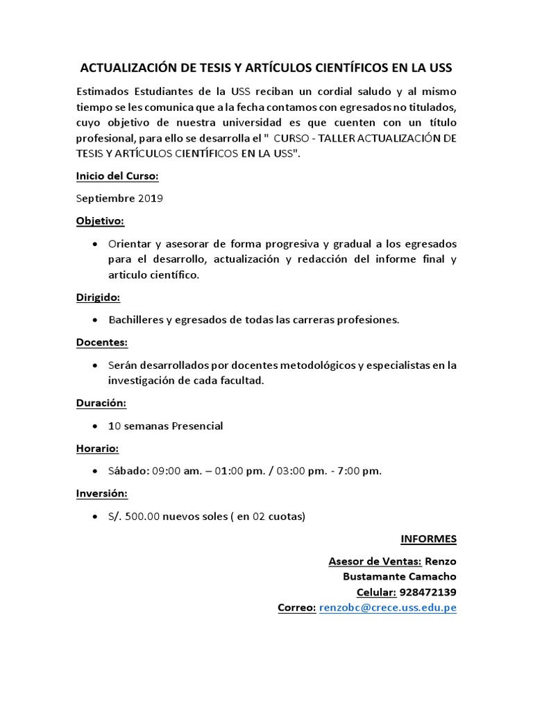 Actualización de Tesis y Artículos Científicos en La Uss | PDF