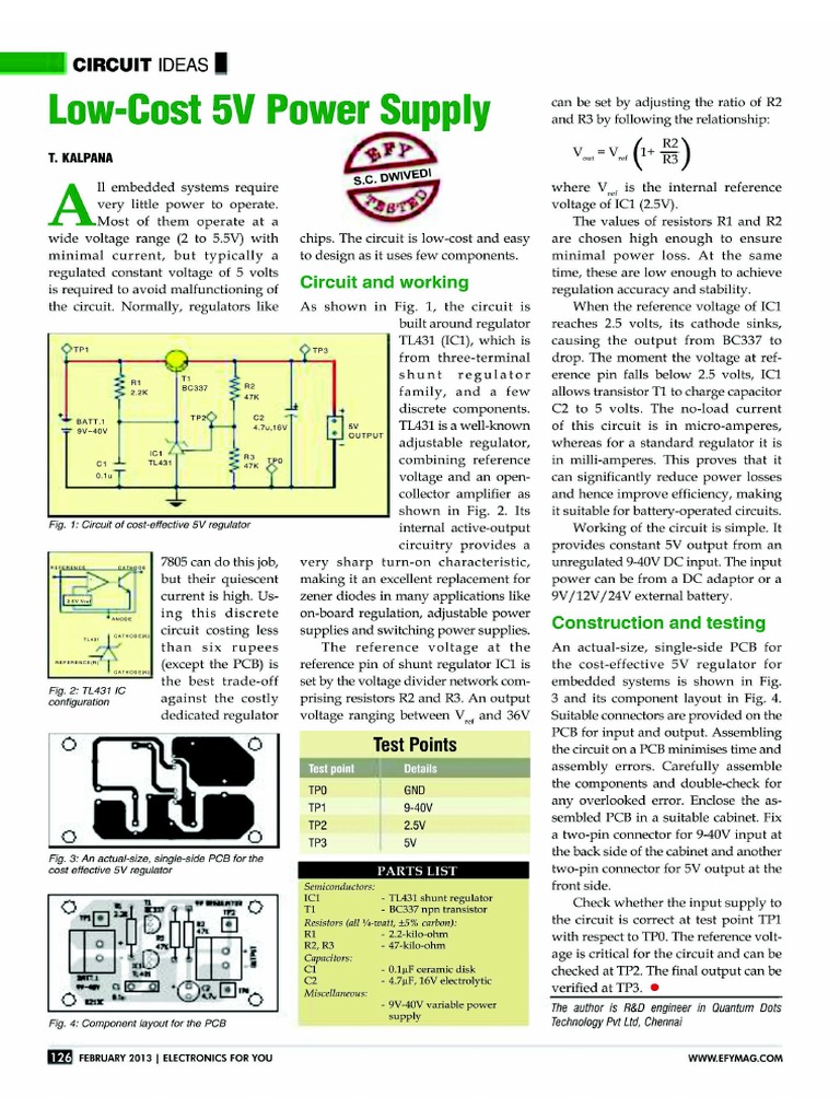 ElectronicsForYou201302 - 5V Power Supply With TL431 | PDF