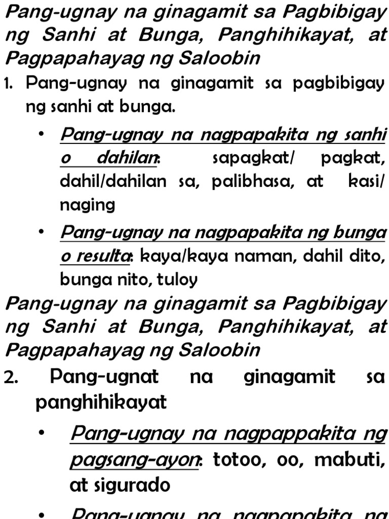 Pang-ugnay Na Ginagamit Sa Pagbibigay Ng Sanhi At