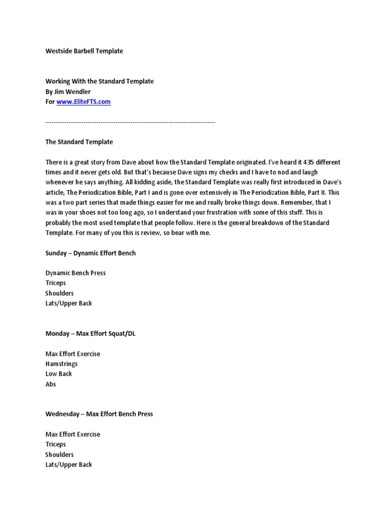Westside Barbell Template | PDF | Recreation | Physical Exercise
