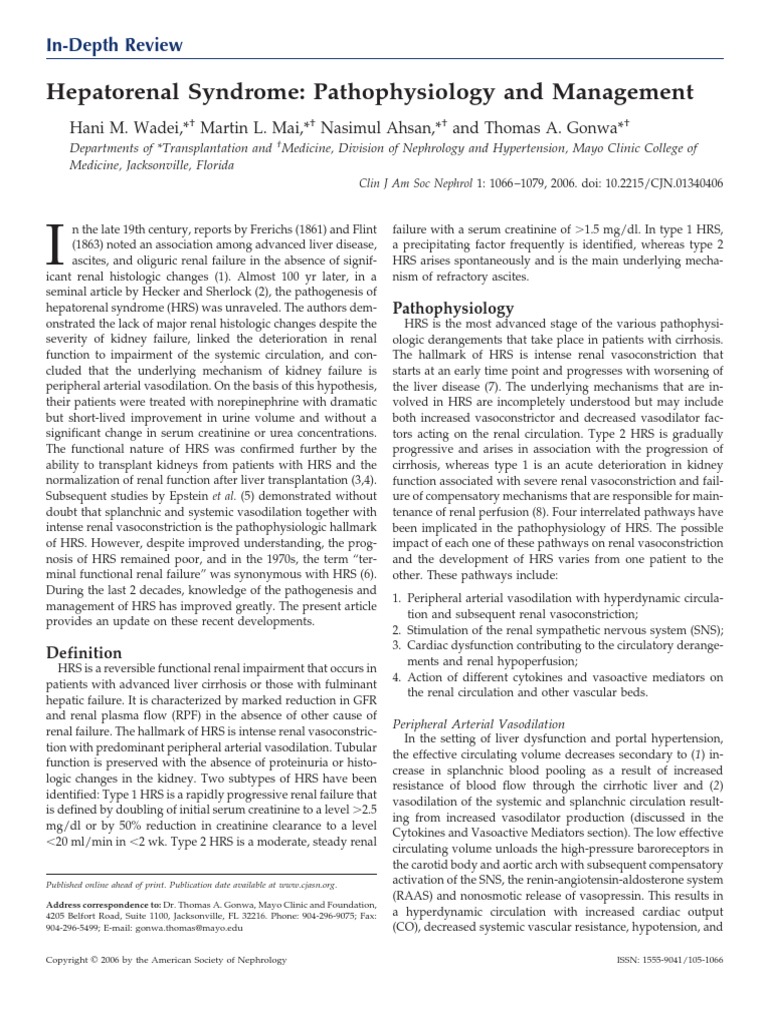 Hepatorenal Syndrome: Pathophysiology and Management: In-Depth Review ...