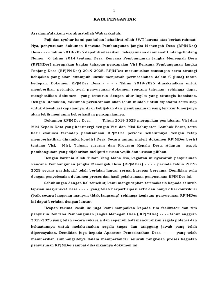 Contoh Draft RPJMDes 2019-2025 | PDF | Bisnis | Pengelolaan Keuangan & Uang