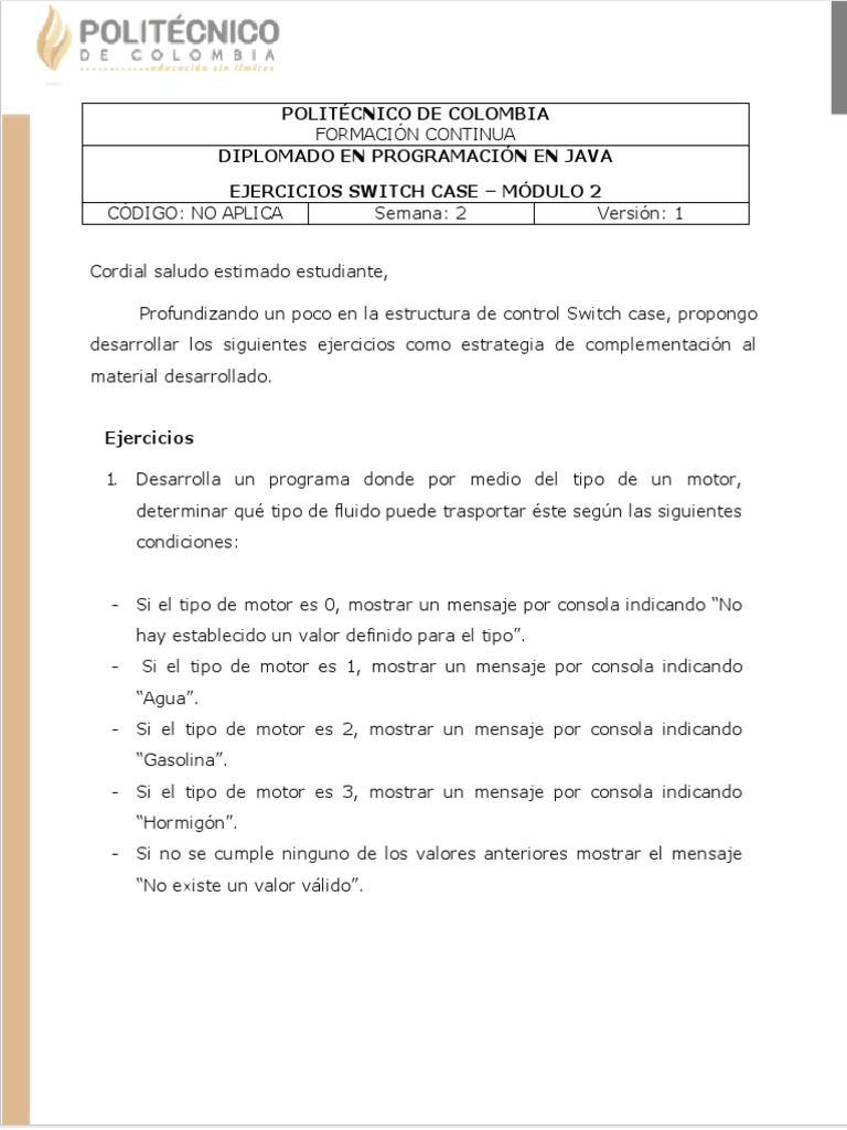 Módulo 2 - Ejercicios - Switch Case | PDF