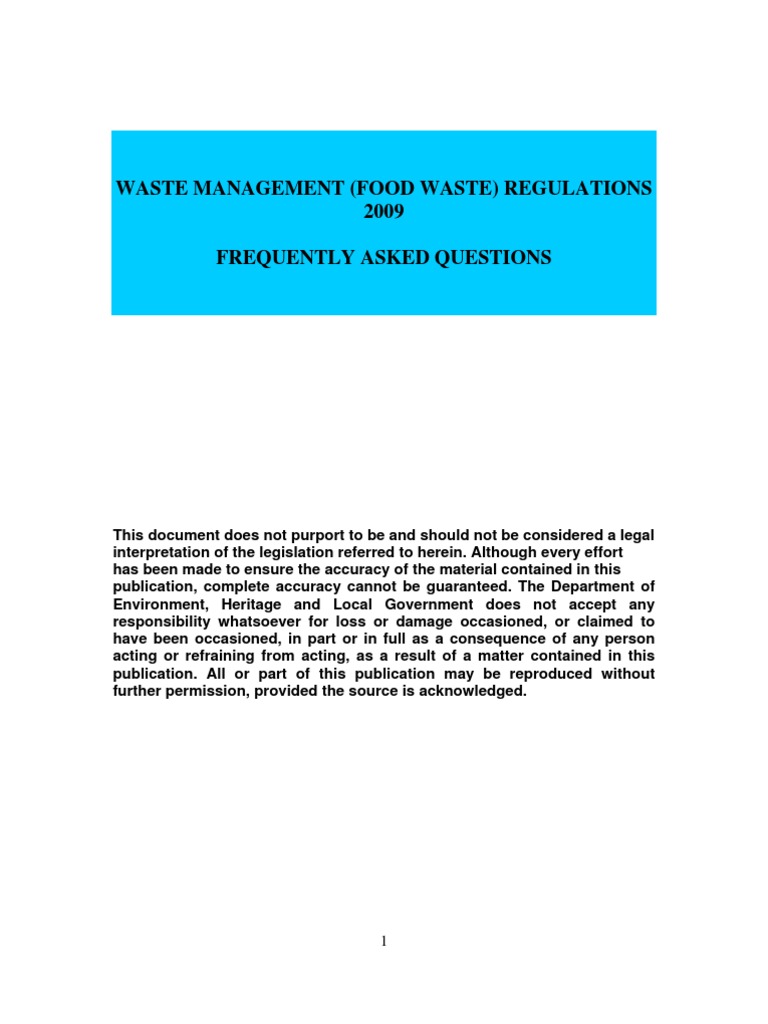 Waste Management (Food Waste) Regulations 2009 Frequently Asked ...