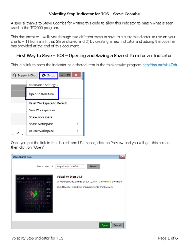 Volatility Stop Indicator (Right Way Options) For TOS | PDF | Software ...
