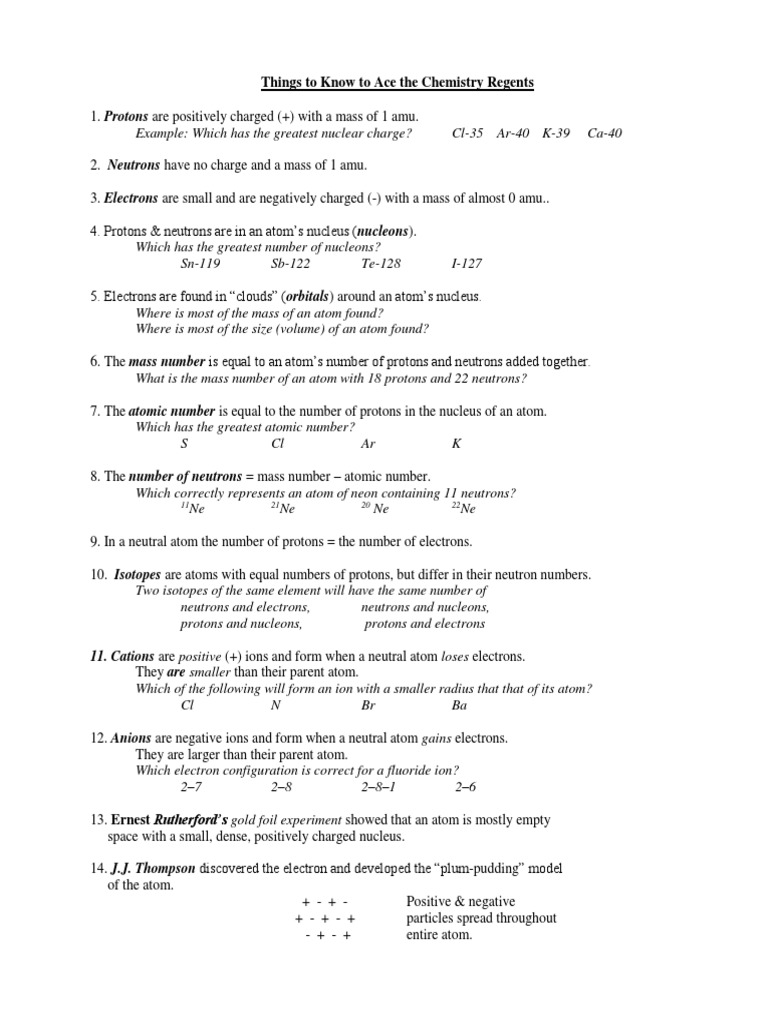 Mini Regents Study Guide | PDF | Redox | Ion