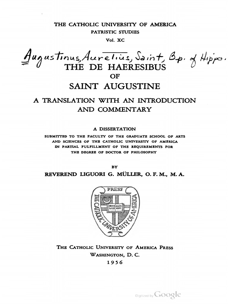 Patristic Studies (Catholic University of America) of Hippo Saint ...