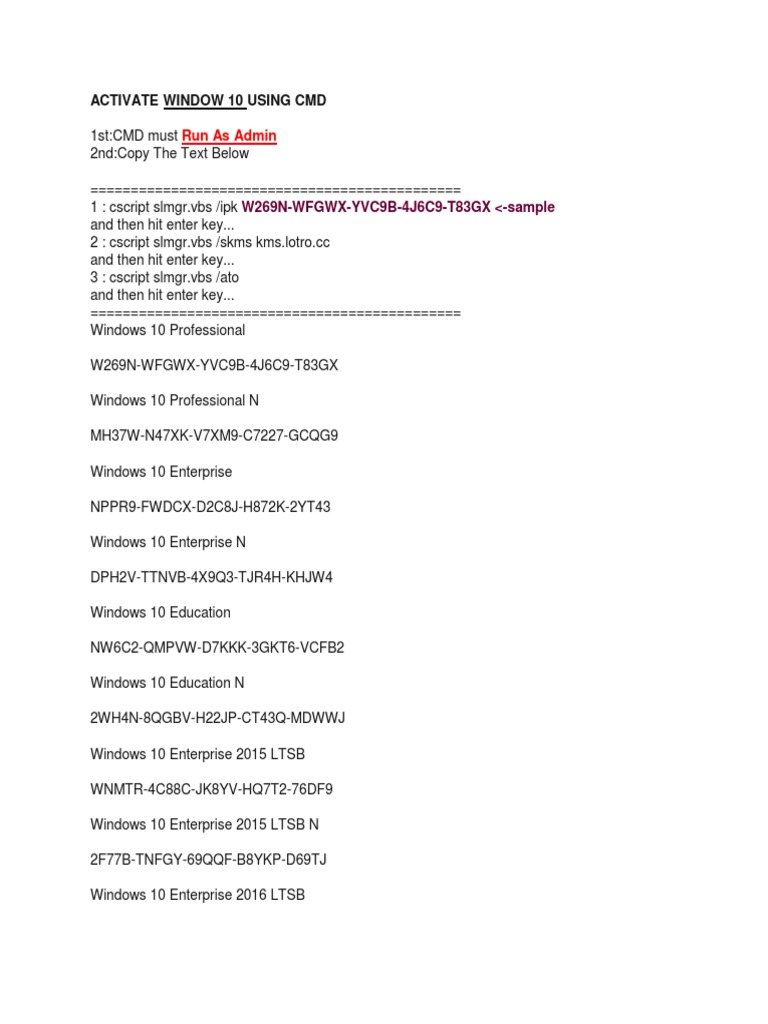 Activate Window 10 Using CMD | PDF