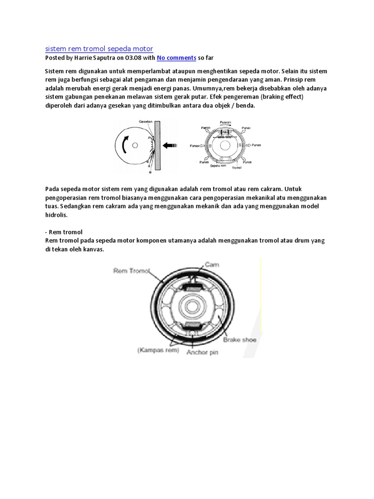 Sistem Rem Tromol Sepeda Motor | PDF