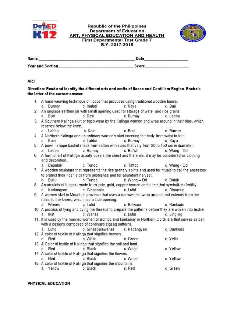 First Grading G7 MAPEH | PDF | Childhood | Adolescence