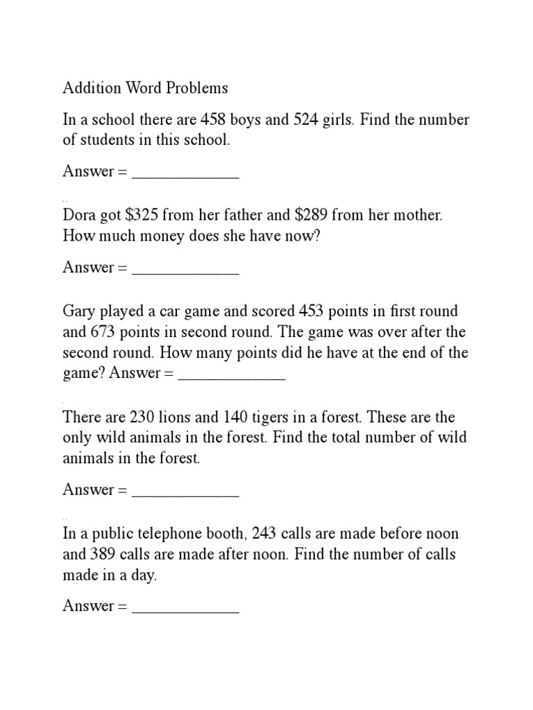 Addition and Subtraction Word Problems | PDF