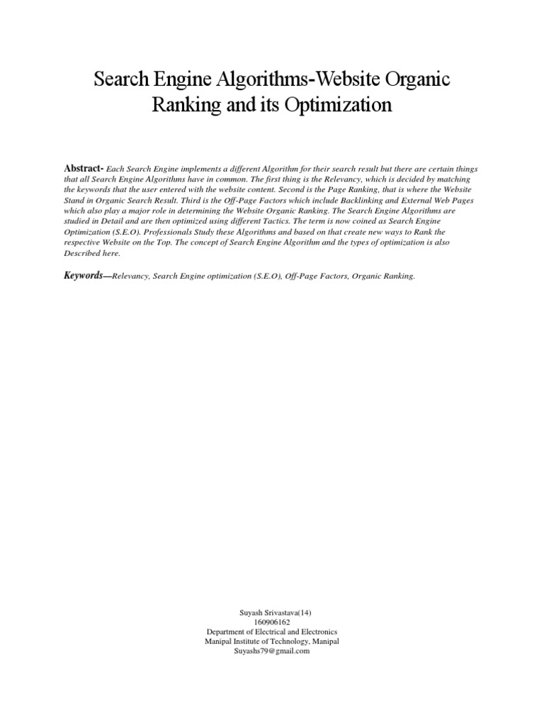 Searh Engine Algorithms - Abstract | PDF