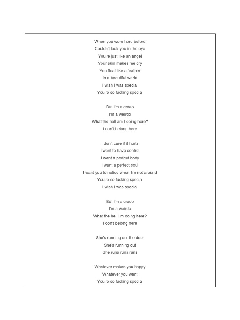 Radiohead's "Creep" Lyrics | PDF | Mystery, Thriller & Crime Fiction ...