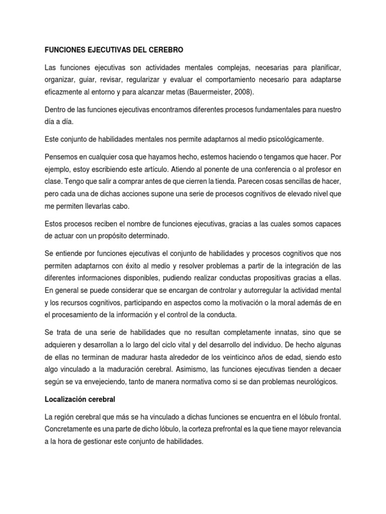 Funciones Ejecutivas Del Cerebro | PDF | Funciones ejecutivas | Cerebro
