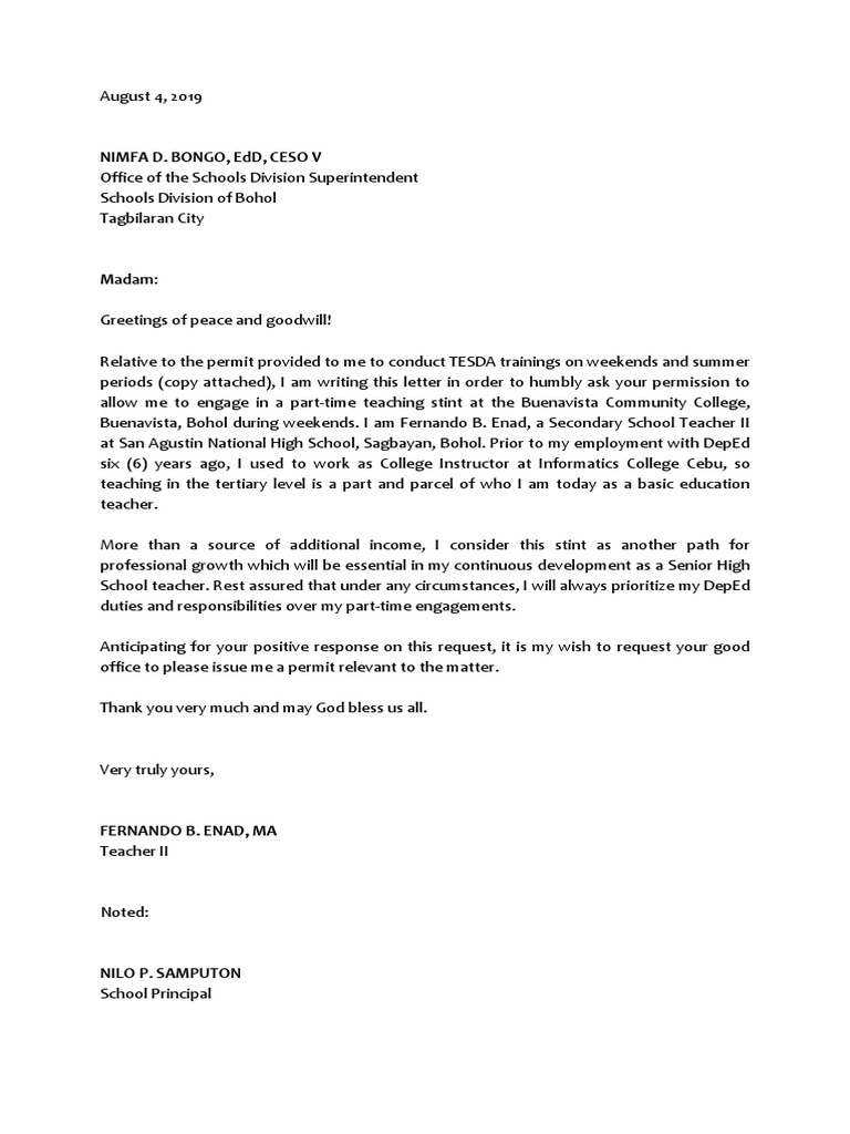 Letter Request - Part Time BCC | PDF