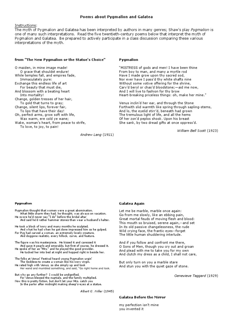 Poems About Pygmalion and Galatea PDF | PDF