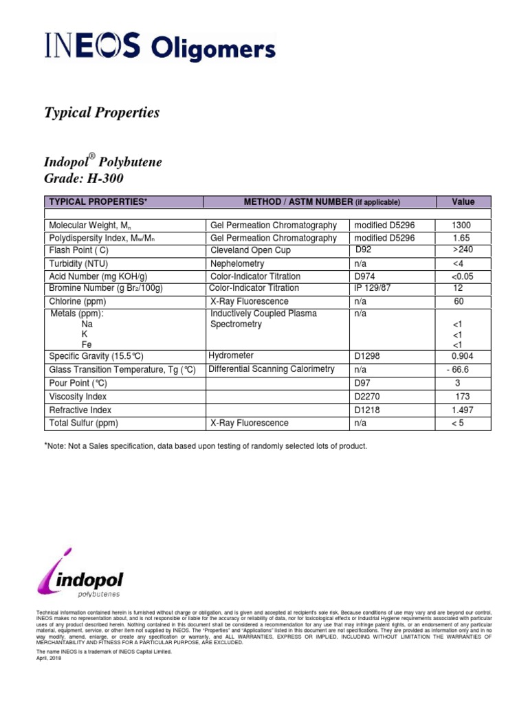 Indopol H 300 | Download Free PDF | Chemistry | Physical Sciences