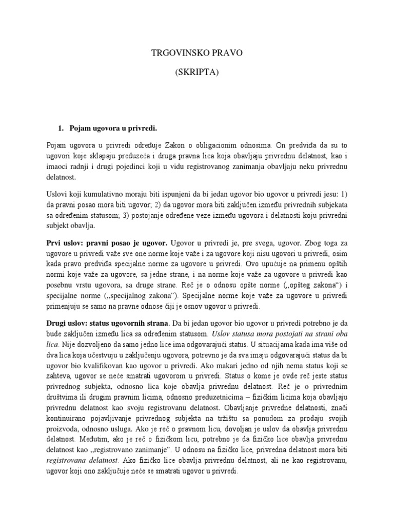 Trgovinsko Pravo - Skripta | PDF