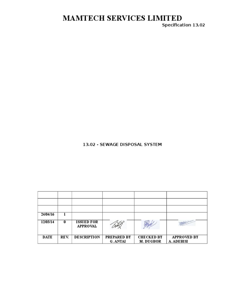 Sewage Disposal System Specification | PDF | Sewage Treatment ...