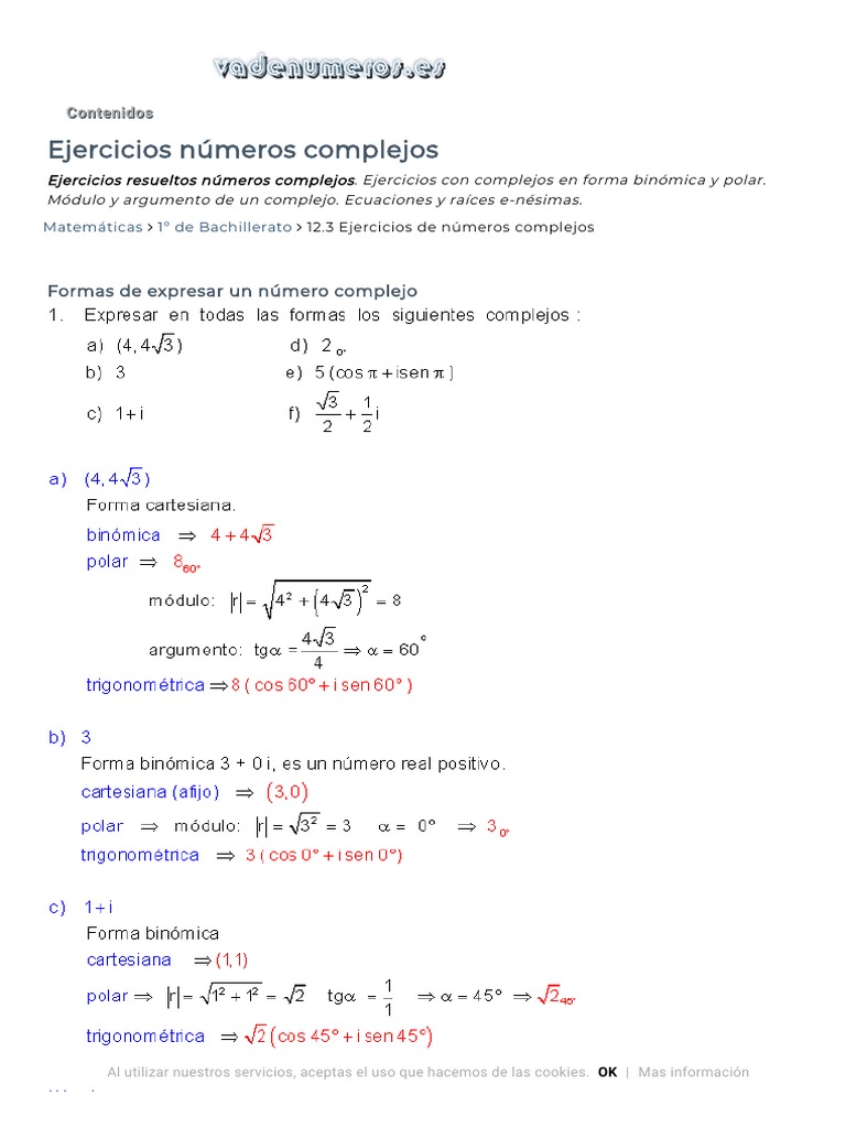Ejercicios Resueltos de Números Complejos | PDF